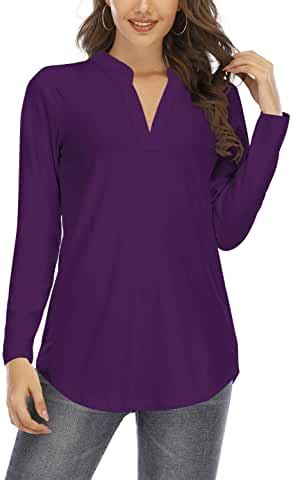 Purple Long Sleeve Shirt Womens Tops Casual Tunics Long