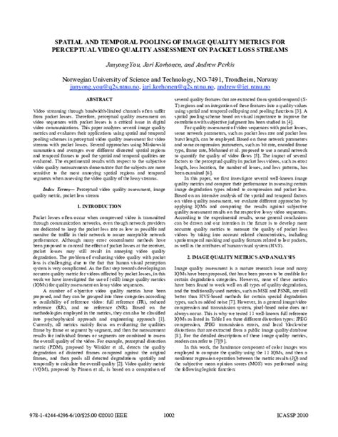 Pdf Spatial And Temporal Pooling Of Image Quality Metrics For