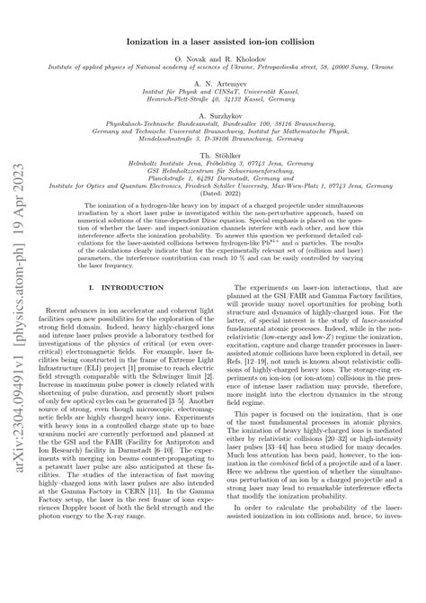 Pdf Ionization In A Laser Assisted Ion Ion Collision
