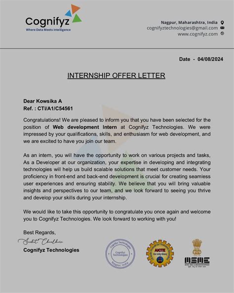 Kowsika A On Linkedin Internship Webdevelopment Cognifyztechnologies Excitedtolearn Grateful
