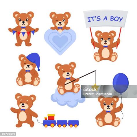 귀여운 테디 베어 만화 캐릭터 벡터 일러스트 레이 션 세트 컷아웃에 대한 스톡 벡터 아트 및 기타 이미지 컷아웃 파란색 0명 Istock