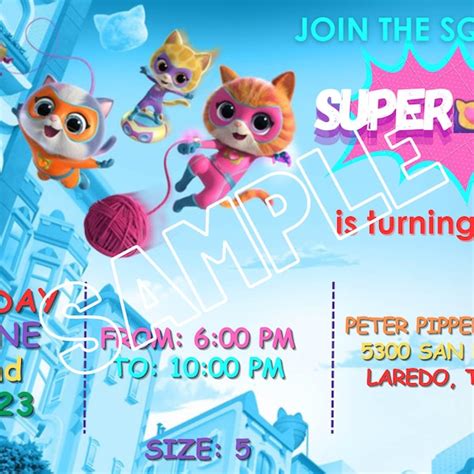 Super Kitties Party Invite Etsy