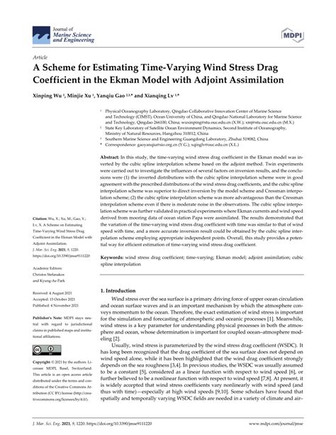 Pdf A Scheme For Estimating Time Varying Wind Stress Drag Coefficient In The Ekman Model With
