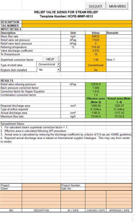 PSV Sizing Calculation Excel Calculation Template