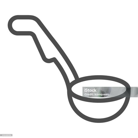 금속 스쿱 라인 아이콘 요리 개념 벡터 그래픽입니다 흰색 배경에 볼링 물 기호에 대한 요리 도구 모바일 또는 웹 디자인에 대한 개요 스타일 아이콘 가정 생활에 대한 스톡