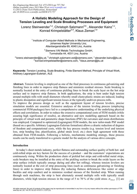 Pdf A Holistic Modeling Approach For The Design Of Tension Leveling And Scale Breaking