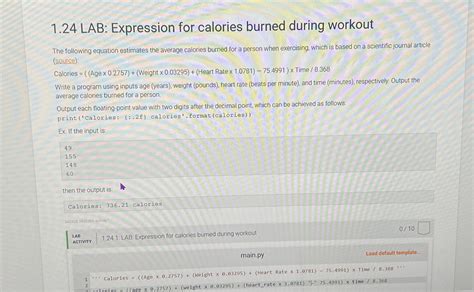 Solved LAB Expression For Calories Burned During Chegg