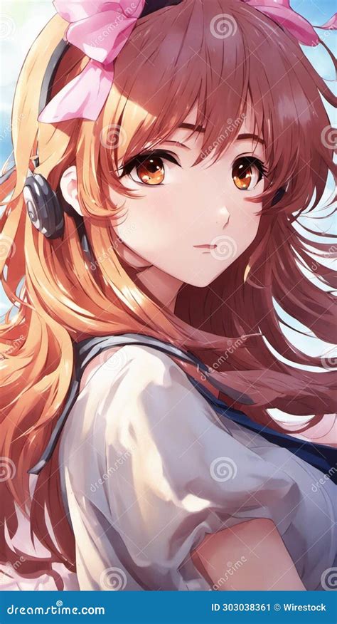 An Anime Girl With Blonde Hair And Blue Eyes Looks Into The Distance