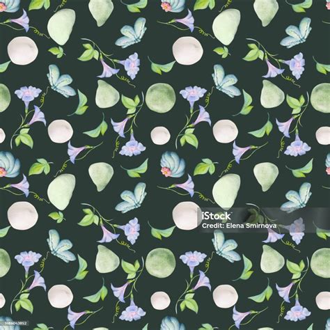 손으로 그린 일본 전통 과자가 있는 수채화 매끄러운 패턴 와가시 떡 여름 꽃 컬러 배경에 격리 초대장 레스토랑 메뉴 인사말 카드 인쇄 섬유 0명에 대한 스톡 벡터 아트 및