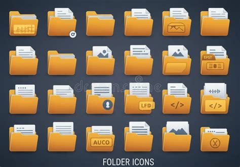 Illustration Of Various Folder Icons Each Containing Different