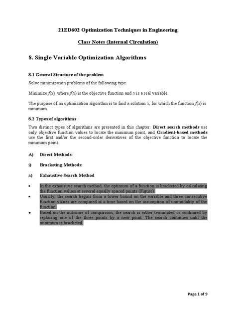 L8 Single Variable Optimization Algorithms Pdf Mathematics Mathematical Optimization