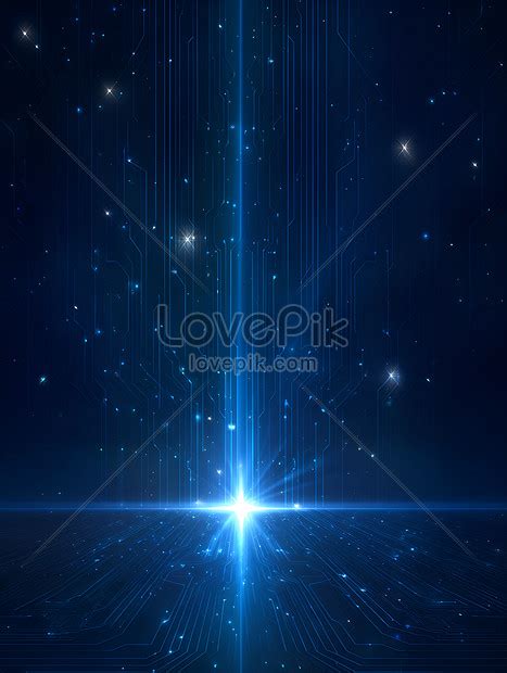 광선 및 회로 요소를 갖춘 파란색 기술 배경의 디지털 혁신 디자인