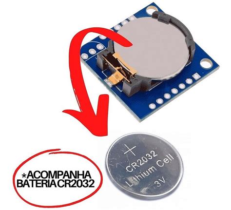 módulo real time clock rtc ds1307 com bateria smartcomp seu