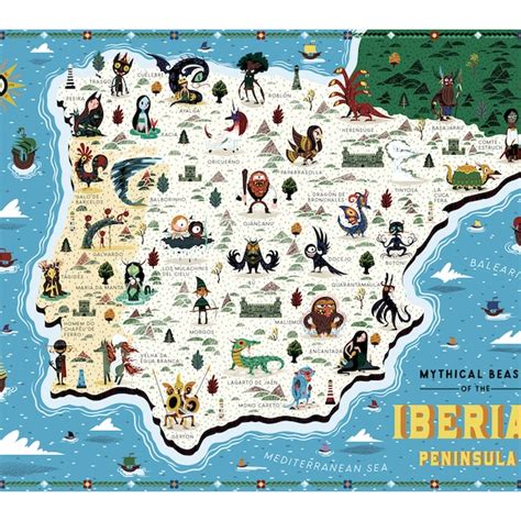 Map Of The Iberian Peninsula Etsy
