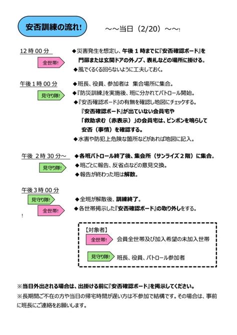 『安否確認訓練』実施について 東久留米市新川町自治会