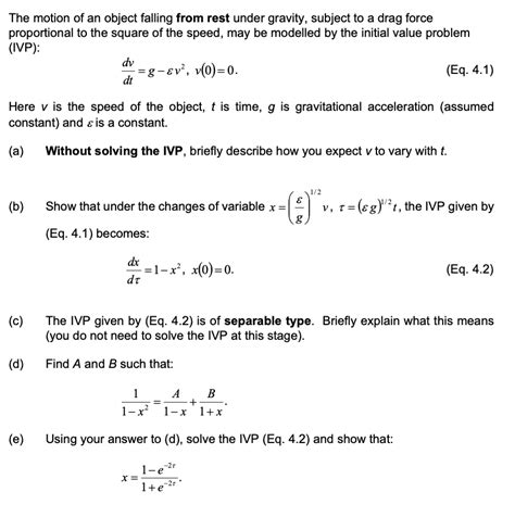 Solved The Motion Of An Object Falling From Rest Under