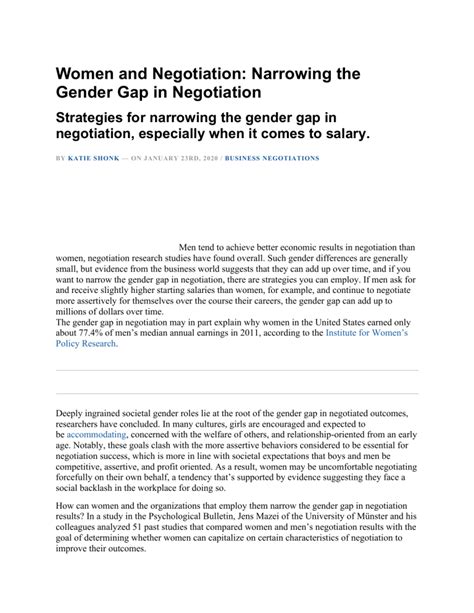 Women And Negotiation Narrowing The Gender Gap