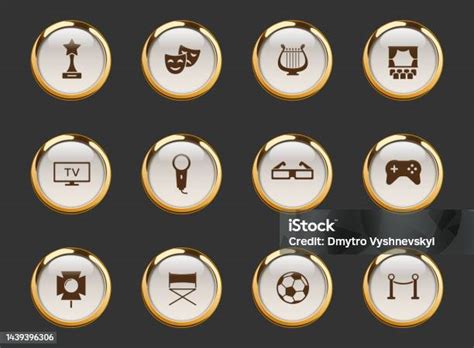 어두운 배경에 엔터테인먼트 금색 테두리 벡터 아이콘입니다 웹 모바일 및 Ui 디자인을 위한 골드 프레임의 엔터테인먼트 아이콘 가장자리에 대한 스톡 벡터 아트 및 기타 이미지