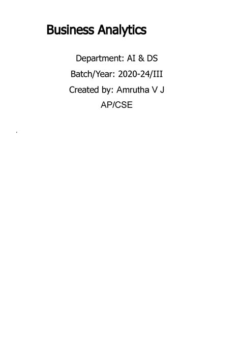 Unit 1 Business Analytics Notes 1 Business Analytics Department AI