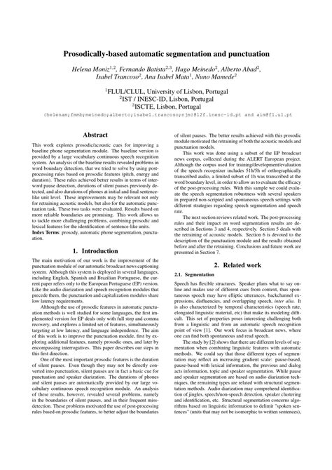 Pdf Prosodically Based Automatic Segmentation And Punctuation