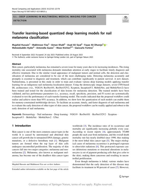Transfer Learning Based Quantized Deep Learning Models For Nail