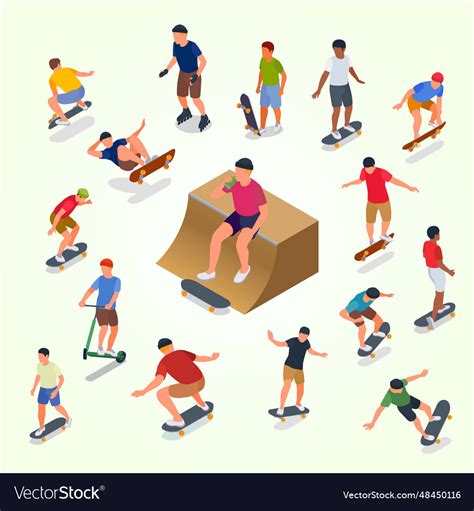 Skate Park Set With Skateboard Symbols Isometric I