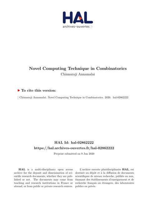 Pdf Novel Computing Technique In Combinatorics
