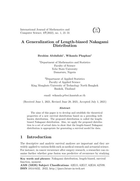 Pdf A Generalization Of Length Biased Nakagami Distribution