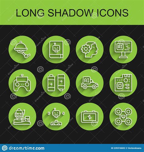 Set Line Robot Humanoid Driving A Car Disassembled Robot Waiter Battery Drone Motherboard