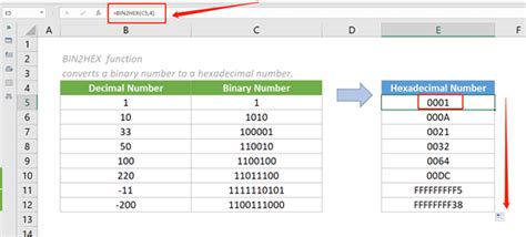 excel bin2hex function