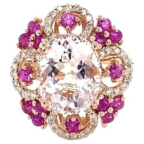 713 Carat Oval Cut Pink Morganite Sapphire Diamond Rose Gold Cocktail