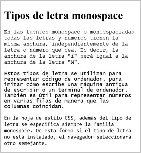 10 tipos de letra monospace tutorial de css picuino