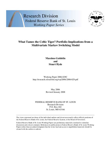 Pdf What Tames The Celtic Tiger Portfolio Implications From A Multivariate Markov Switching