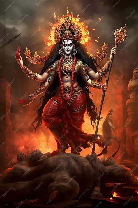 Premium Ai Image A Poster Of Deity With A Statue Of Deity