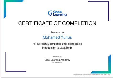 Mohamed Yunus A On Linkedin Completion Certificate Of Javascript