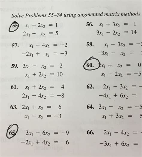 solved solve problems 55 74 using augmented matrix methods