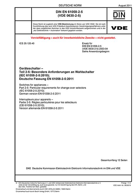 DIN EN 61058-2-5 VDE 0630-2-5:2011-08 - Standards - VDE Publishing House