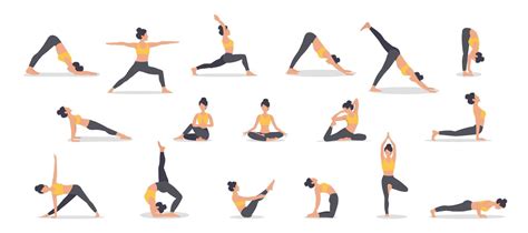 Set Of Poses Woman Doing Yoga And Fitness Collection Of Female Cartoon