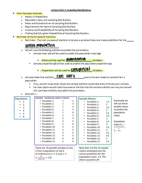 Lecture Part 7 Sampling Distributions O We Will Use The Following