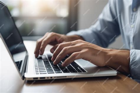 Premium Ai Image Closeup Portrait Typing Keyboard On Laptop Computer