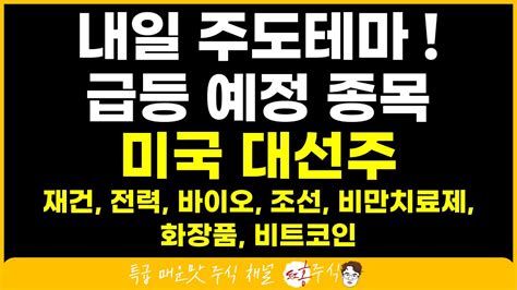 내일 관심 테마 트럼프 수혜주 재건 가상화폐 바이오 전력 해리스 현대에버다임 대모 오성첨단소재 Sg 에스와이스틸텍 셀트리온 삼성바이오 갤러시아