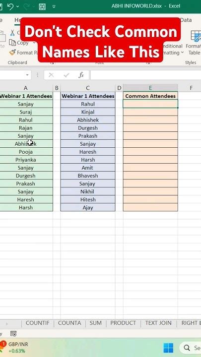 Dont Check Common Names Like This In Excel Instead Use Amazing