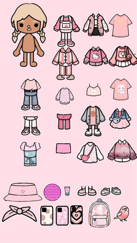 Розовая одежда тока бока в 2025 г Бумажные куклы Цветные цитаты Бумажные карты