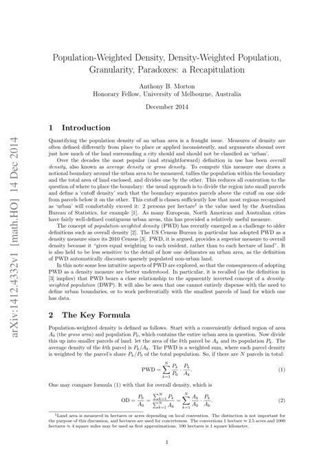 Pdf Population Weighted Density Density Weighted Population