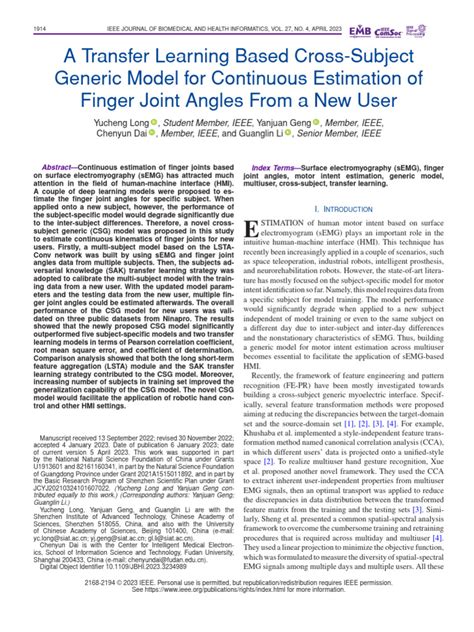 A Transfer Learning Based Cross Subject Generic Model For Continuous