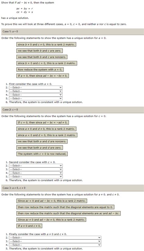 Solved Show That If Ad Bc Then The System Ax By R Chegg