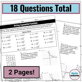 Writing Exponential Functions From Graphs Tables Context Matching Worksheet
