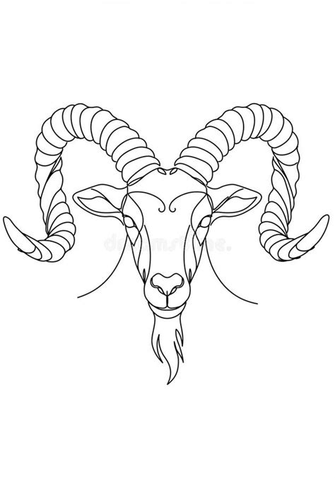Stylized Line Drawing Of A Goat S Head With Large Spiraling Horns
