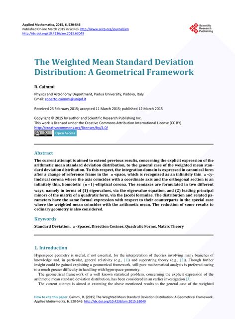 PDF The Weighted Mean Standard Deviation Distribution A Geometrical Framework