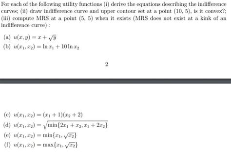 solved for each of the following utility functions i